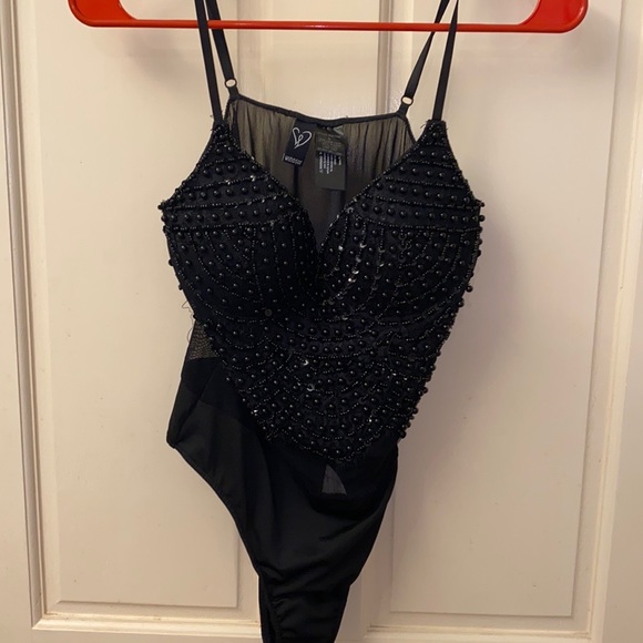 Windsor | Tops | Mesh Bodysuit With Black Beading | Poshmark